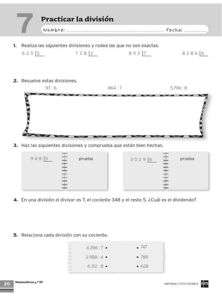 Divisiones para 3.º de Primaria Santillana | PDF
