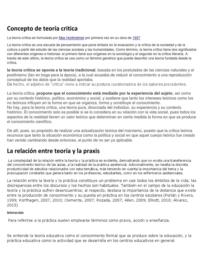 Concepto de Teoría Critica | PDF | La teoría crítica | Crítica literaria