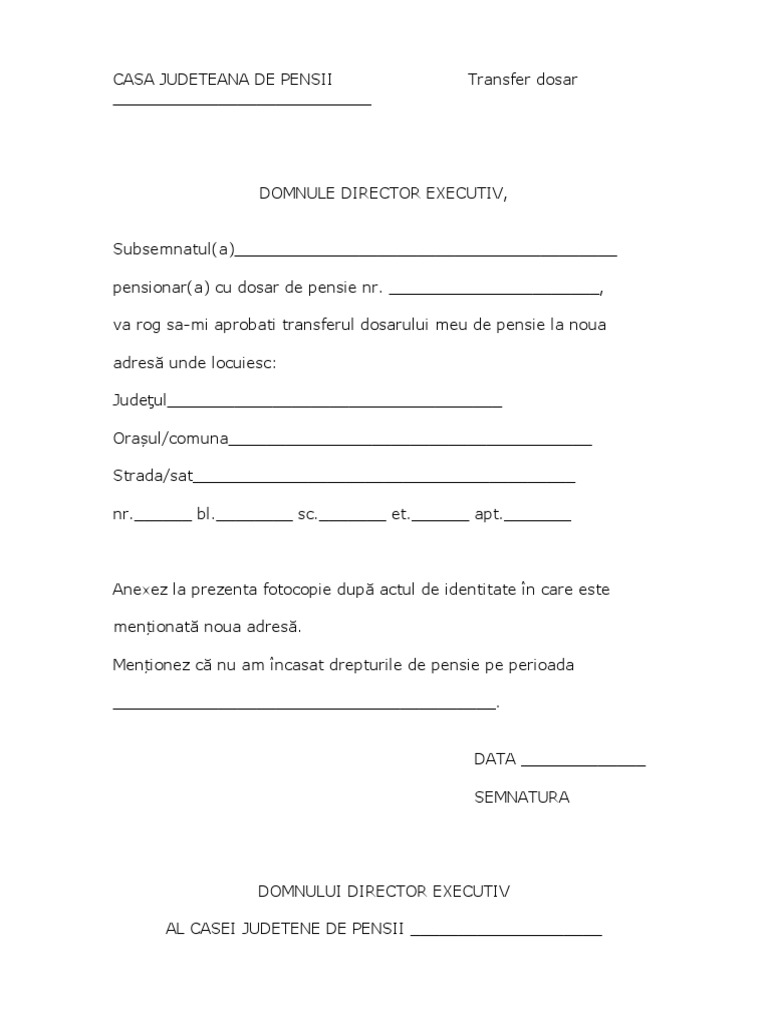 Cerere Transfer Dosar Pensie | PDF