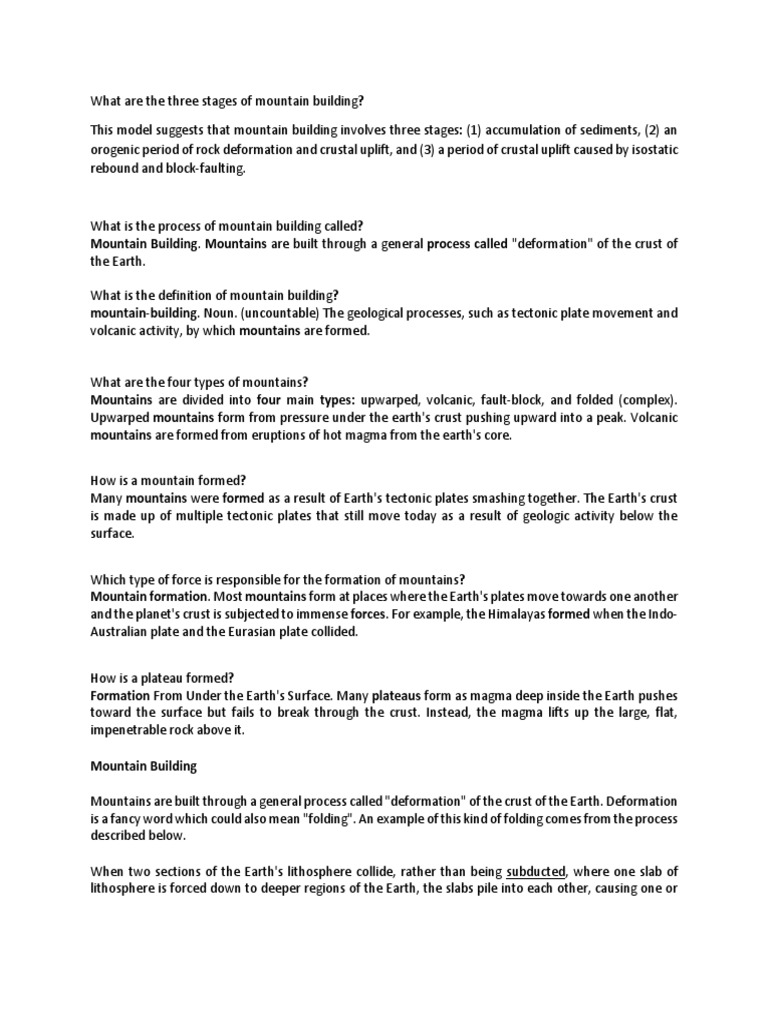 What Are The Three Stages of Mountain Building | PDF | Volcano | Mountains