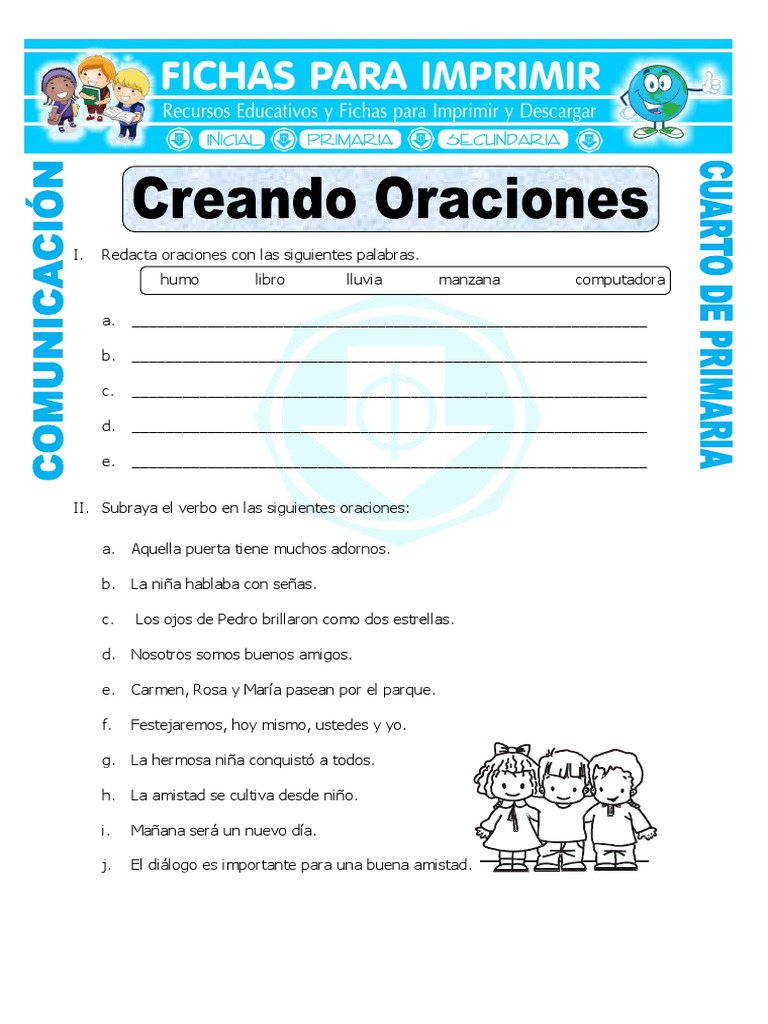 Ficha Ejemplos de Oraciones para Cuarto de Primaria | PDF Ficha Ejemplos de Oraciones para Cuarto de Primaria | PDF