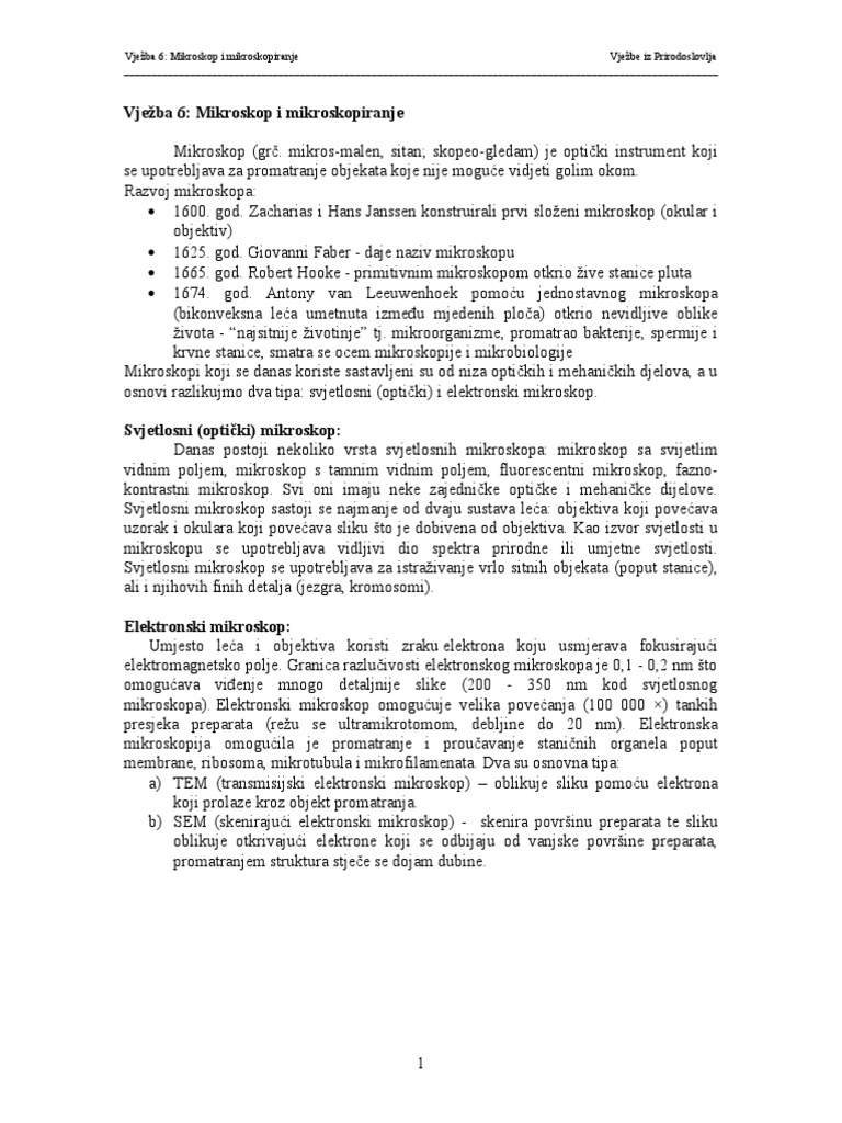 Vjezba 6 - Mikroskop I Mikroskopiranje | PDF