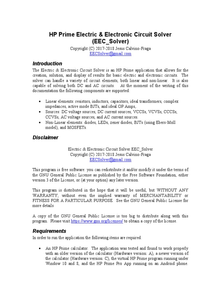 HP Prime Electric & Electronic Circuit Solver (EEC - Solver) | PDF ...