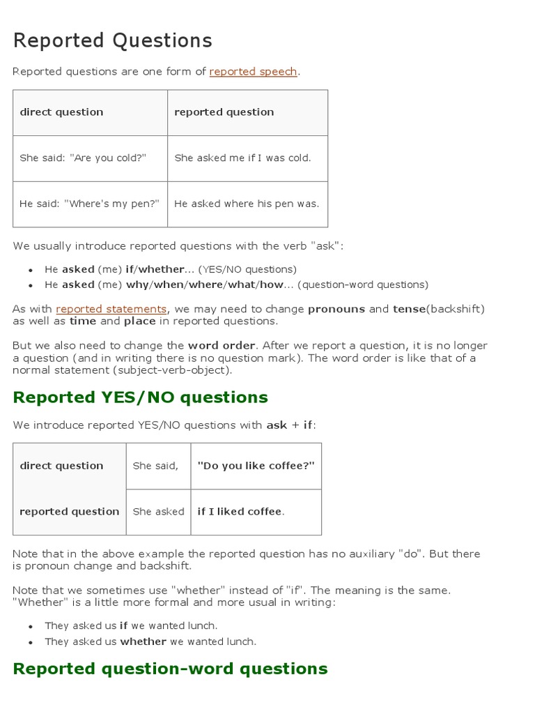 Reported YES/NO Questions | PDF | Question | Syntax
