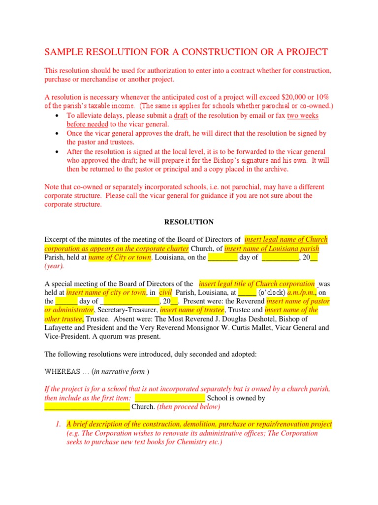 Sample Resolution For A Construction or A Project | PDF | Parish ...