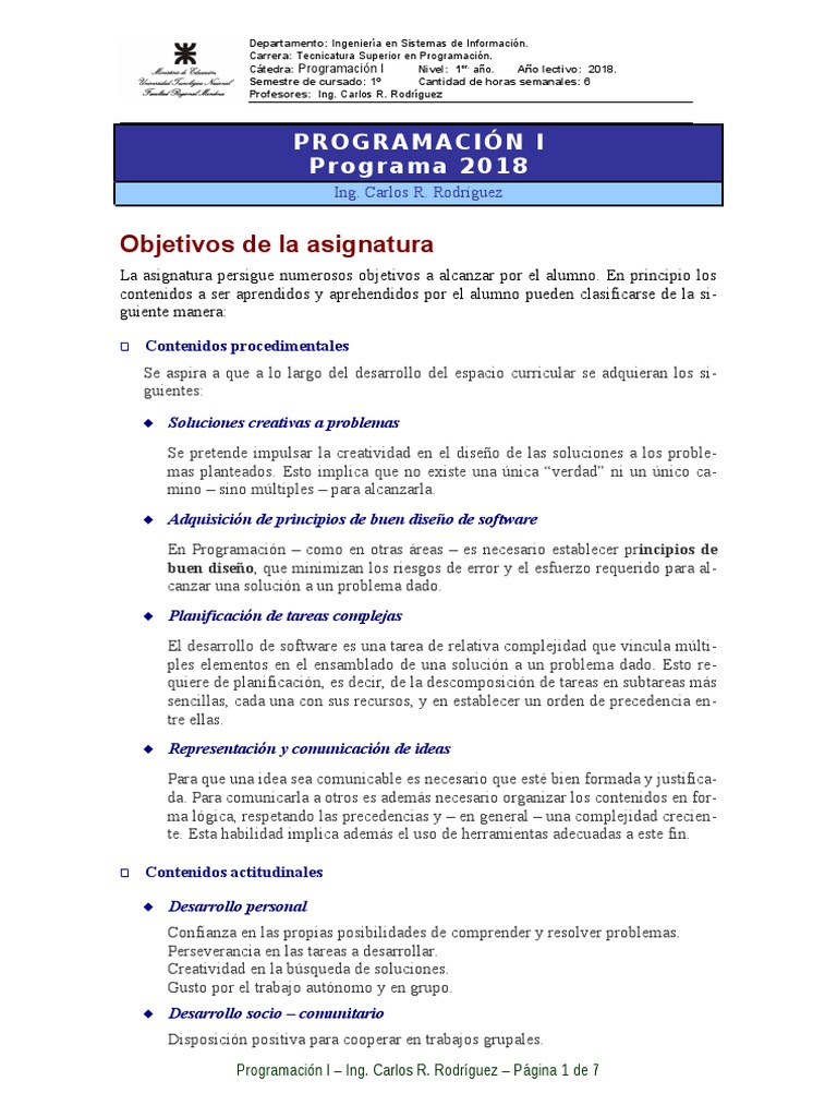 Programación I - Programa | PDF | Programación de computadoras ...