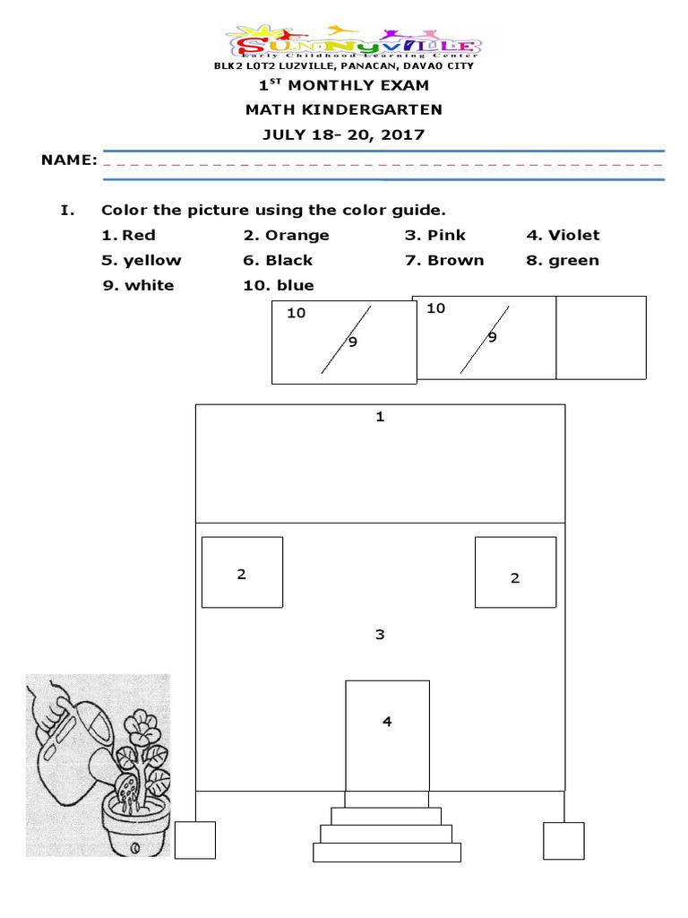 Kindergarten Math Exam Sample | PDF