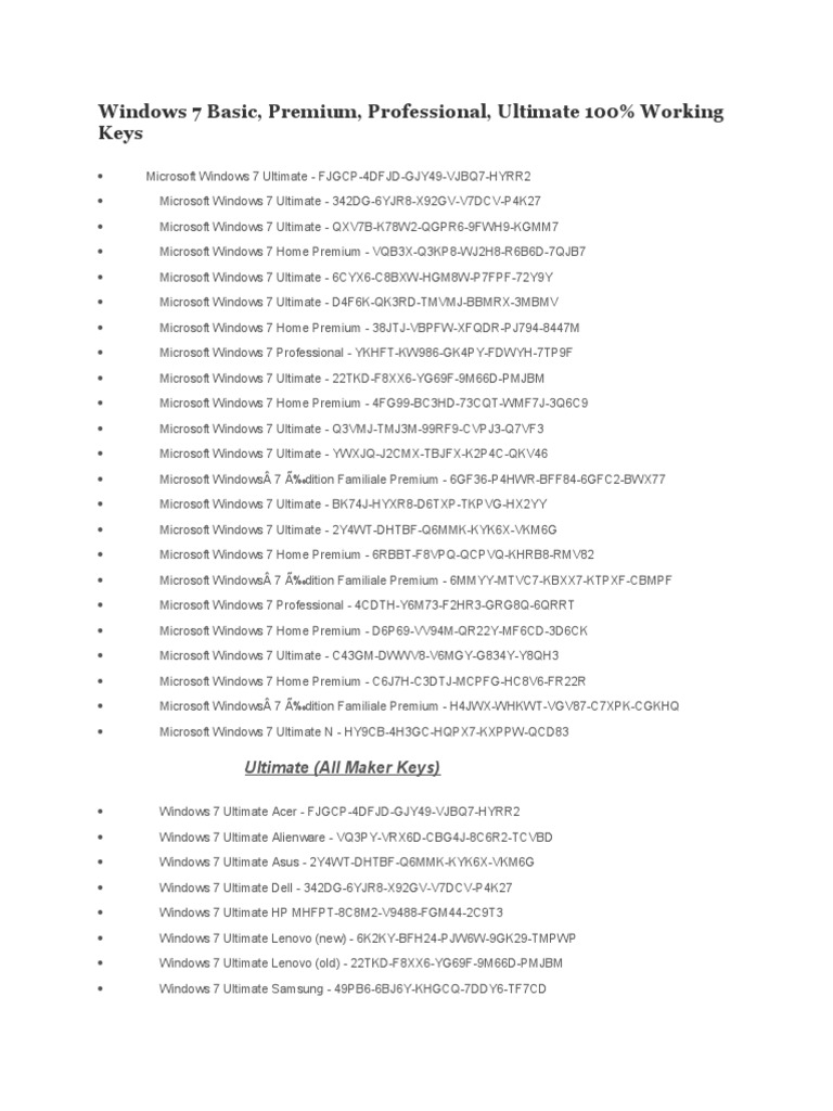 Windows Product Keys | Download Free PDF | Windows 7 | Microsoft Windows