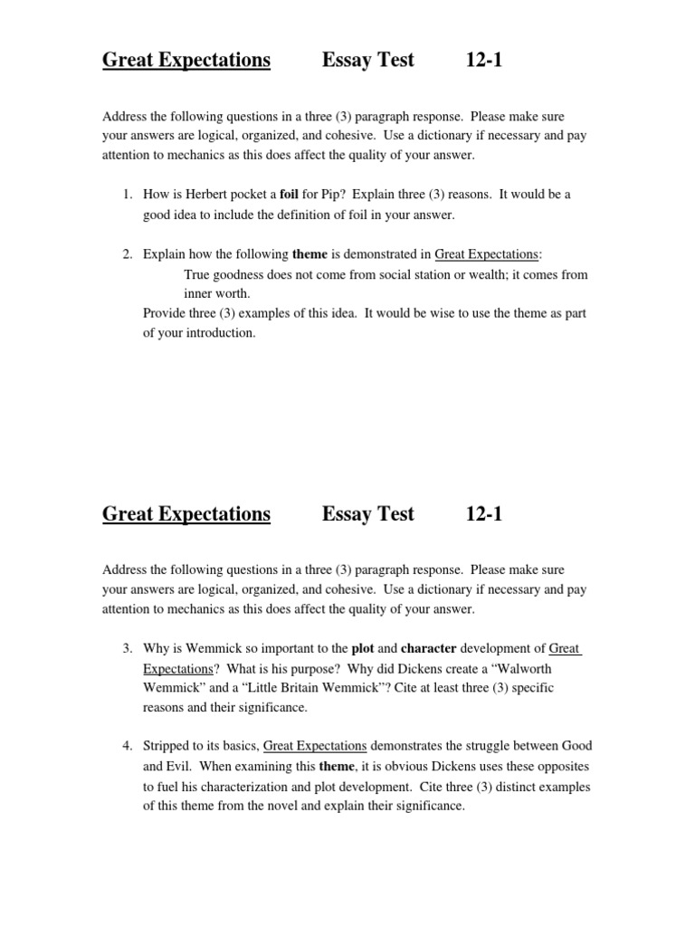 Great Expectations Essay Test Analysis | PDF | Great Expectations
