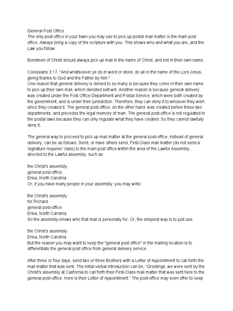 General Post Office | PDF | Mail | United States Postal Service