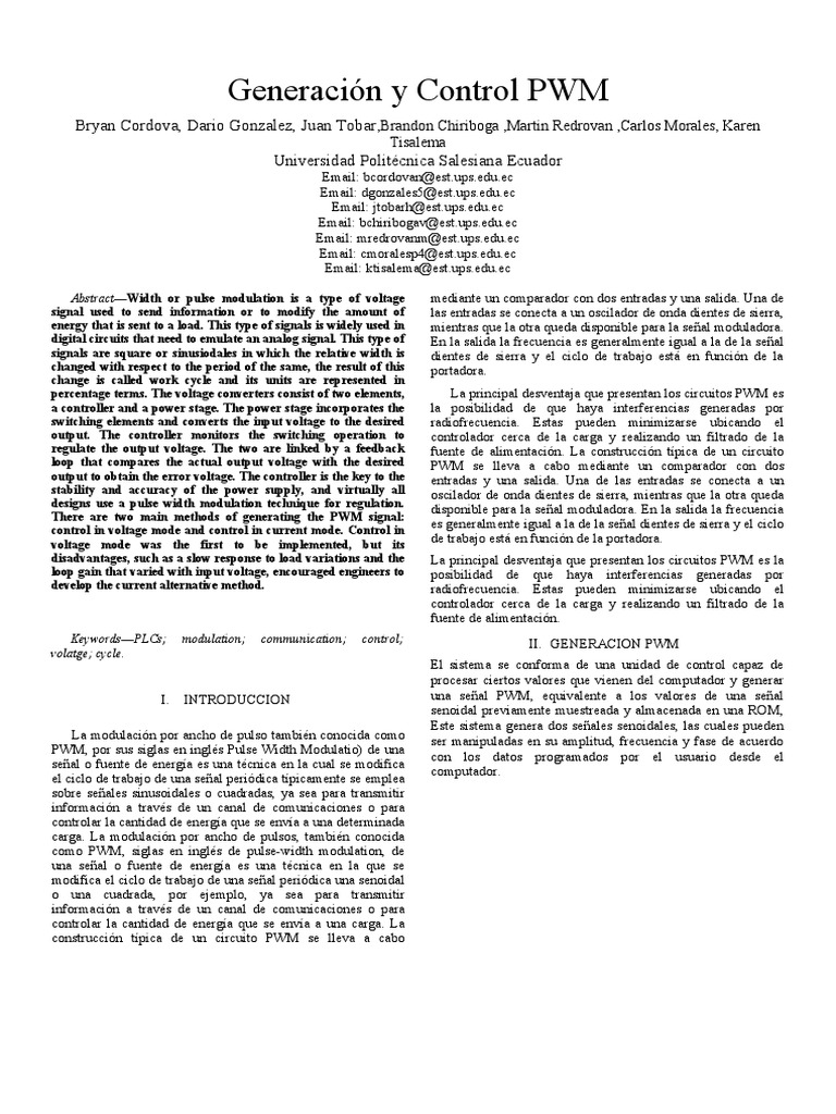 Exposicion Generacion y Control PWM Corregedio | PDF | Electricidad | Fuerza