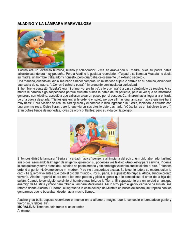 Lectura Aladino y La Lámpara Maravillosa | PDF | Genios | Ocio