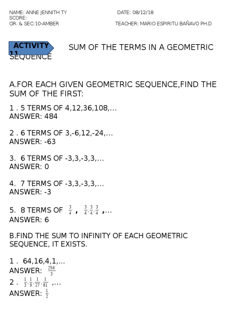 Geometric Sequence Sum Calculations | PDF