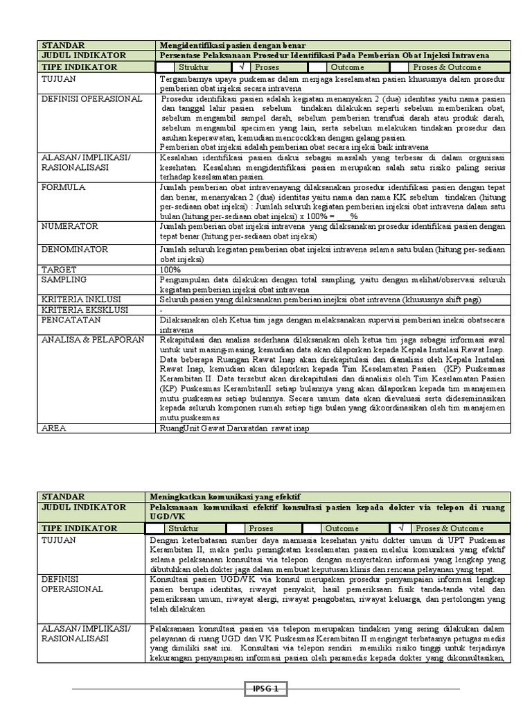 Profil Indikator Keselamatan Pasien | PDF