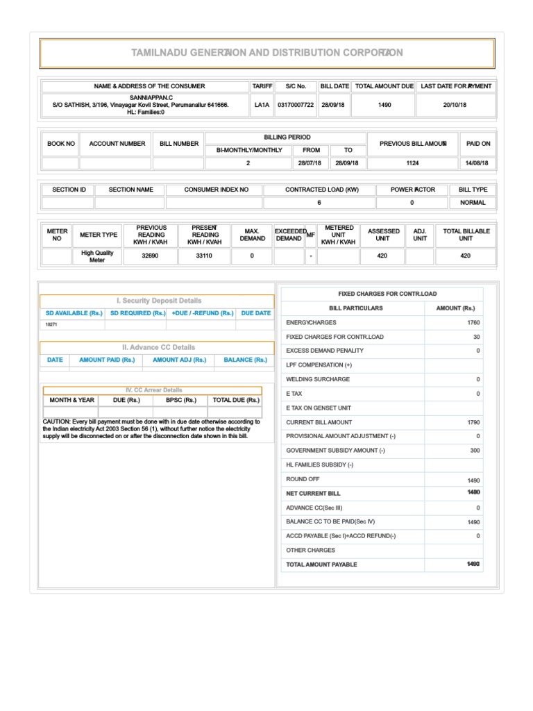 Tneb Bill | PDF | Services (Economics) | Government
