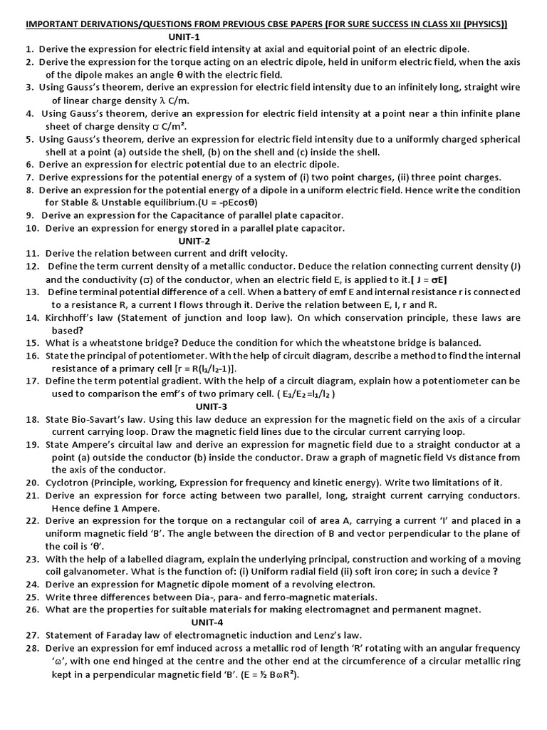 Physics Important Derivations Question | PDF | Inductance | Inductor