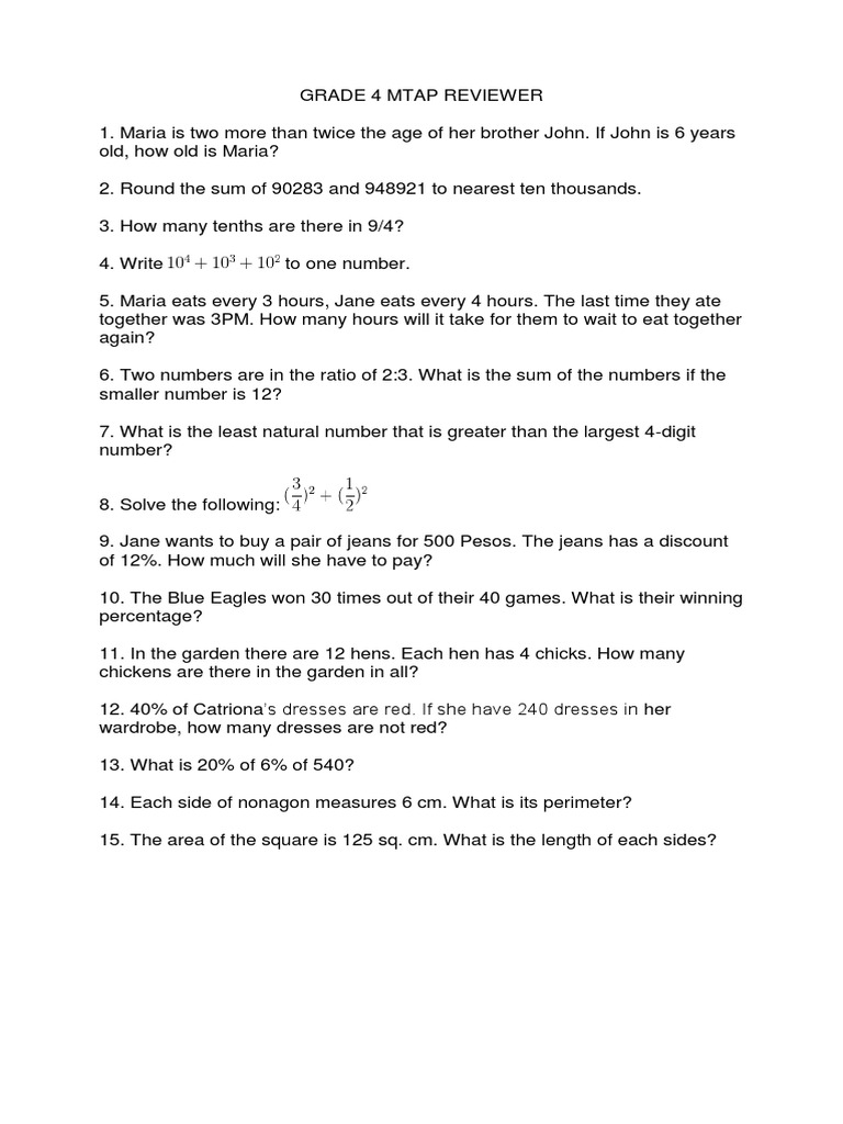 Grade 4 MTAP Reviewer | PDF