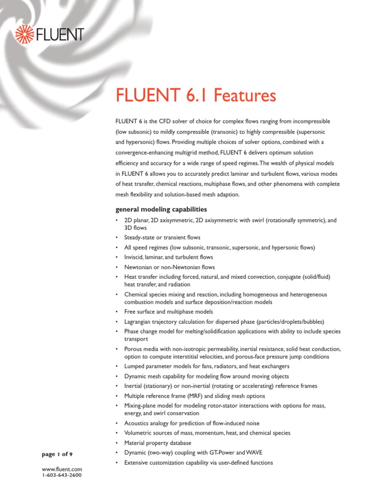 FLUENT 6.1 Features: General Modeling Capabilities | PDF | Fluid ...