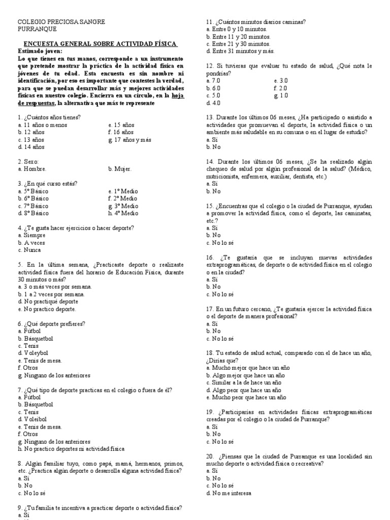 Encuesta Sobre Actividad Física | PDF | Deportes | Ocio