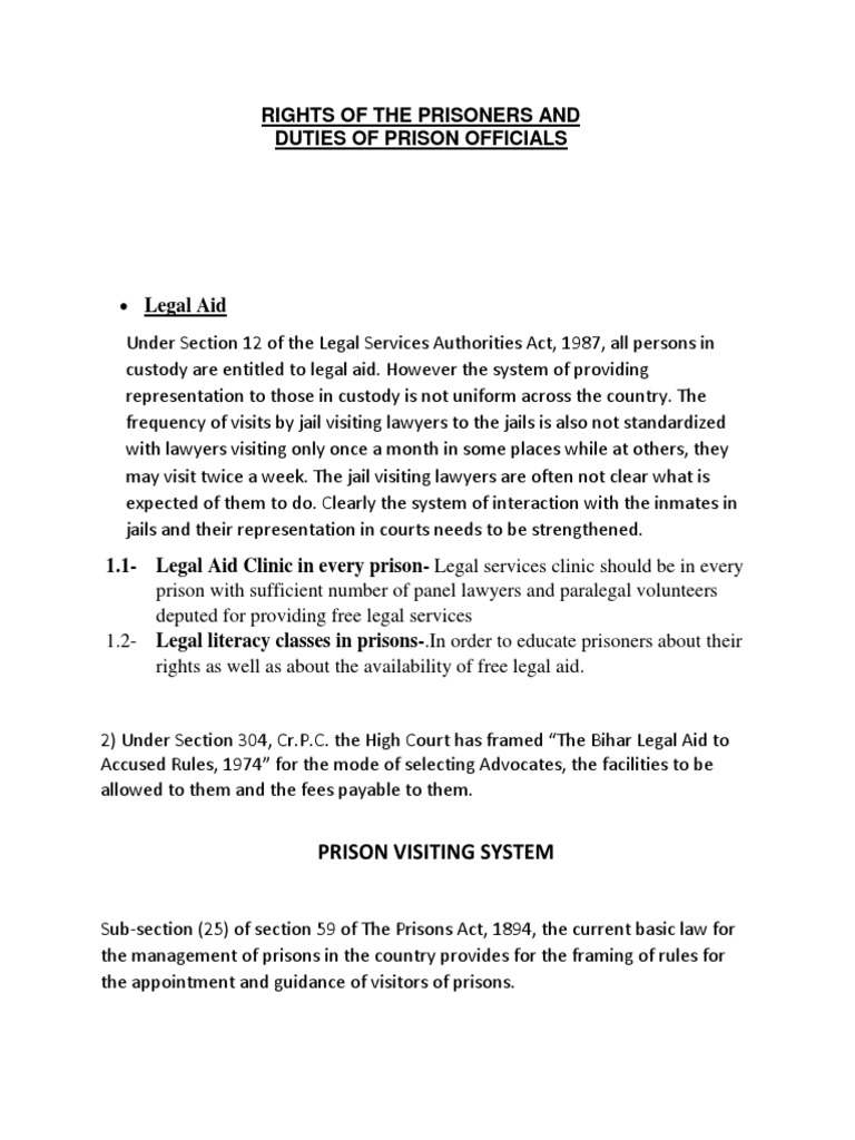 Rights of The Prisoners and | PDF | Remand (Detention) | Legal Aid