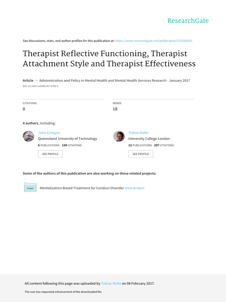 MBT Therapist Reflective Functioning Therapist Attachment Style | PDF ...