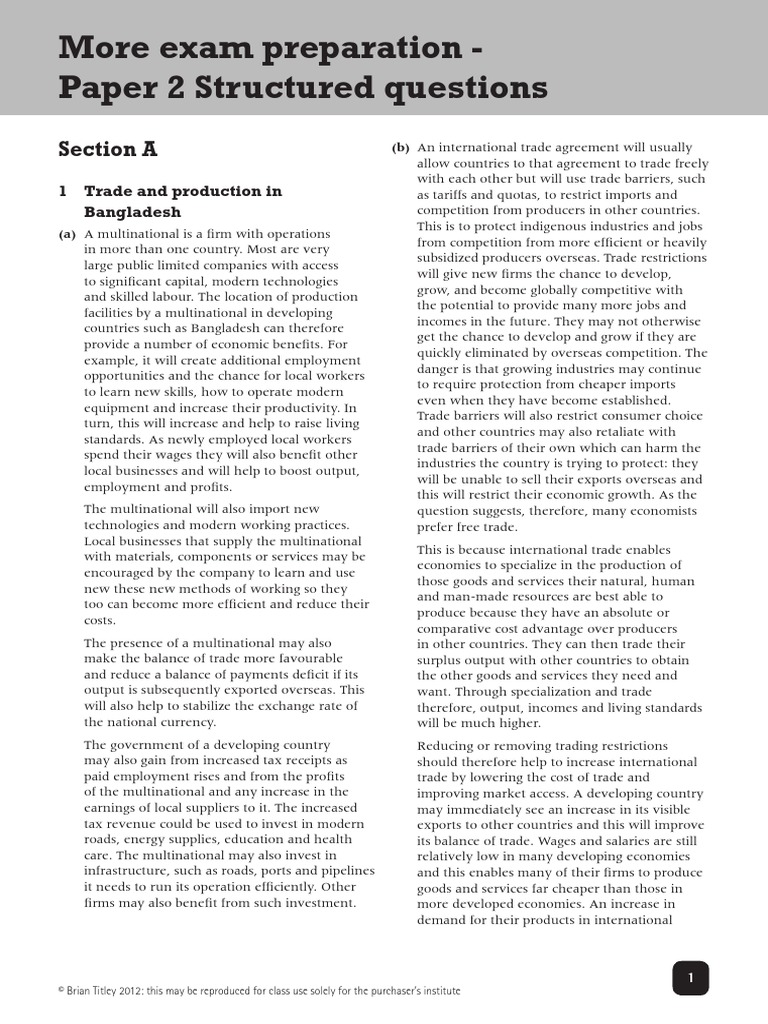 More Exam Preparation - Paper 2 Structured Questions: Section A | PDF ...