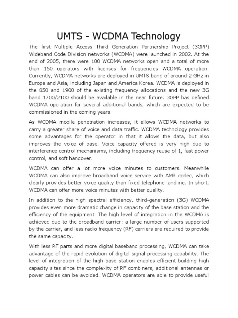 UMTS - WCDMA Technology Overview | PDF | High Speed Packet Access | General Packet Radio Service