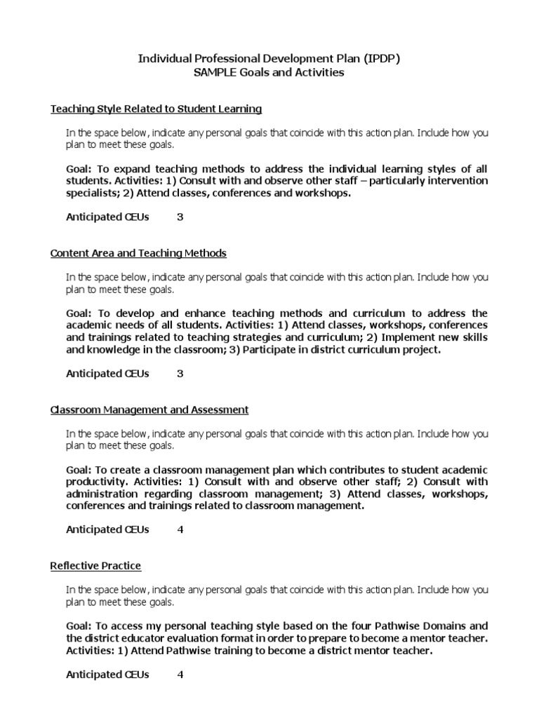 IPDP Goals and Activities for Teachers | PDF | Classroom Management ...