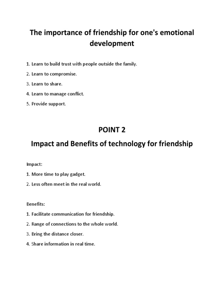 The Importance of Friendship For One's Emotional Development | PDF