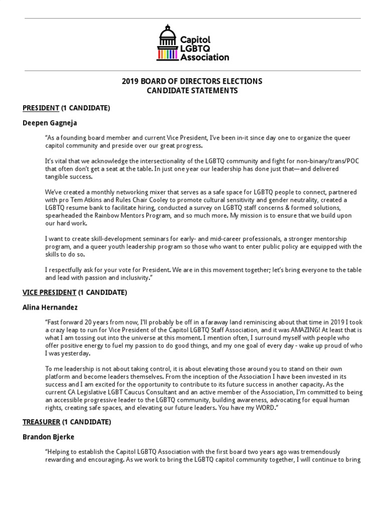 CQA Candidate Statements 2019 | PDF | Lgbt | LGBTQIA+ Studies