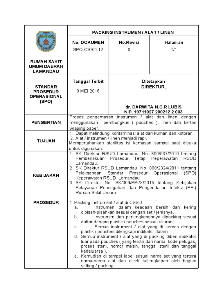 Sop 12 Packing Instrumen Alat Linen | PDF