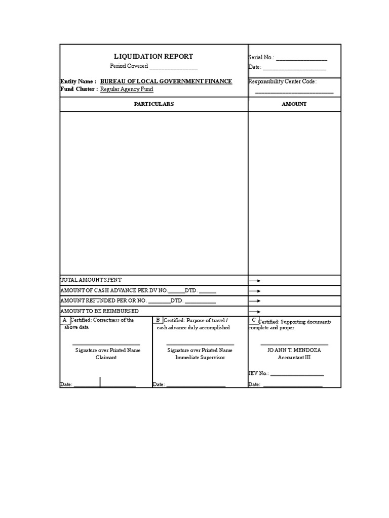 Liquidation Report: Entity Name: Bureau of Local Government Finance ...