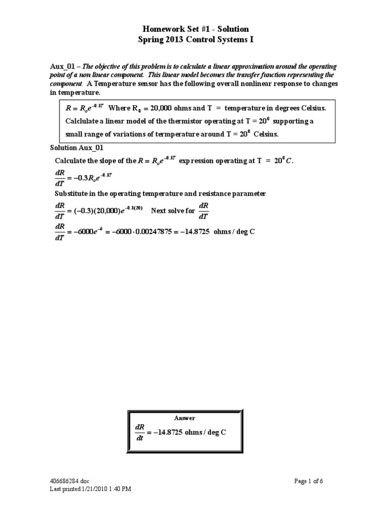 Control Systems Homework Solutions Pdf Control Theory Feedback 4549
