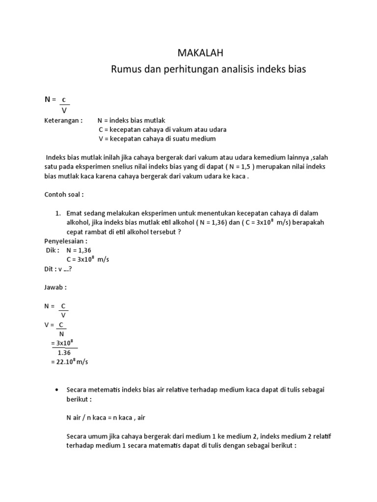 Rumus Dan Perhitungan Analisis Indeks Bias | PDF