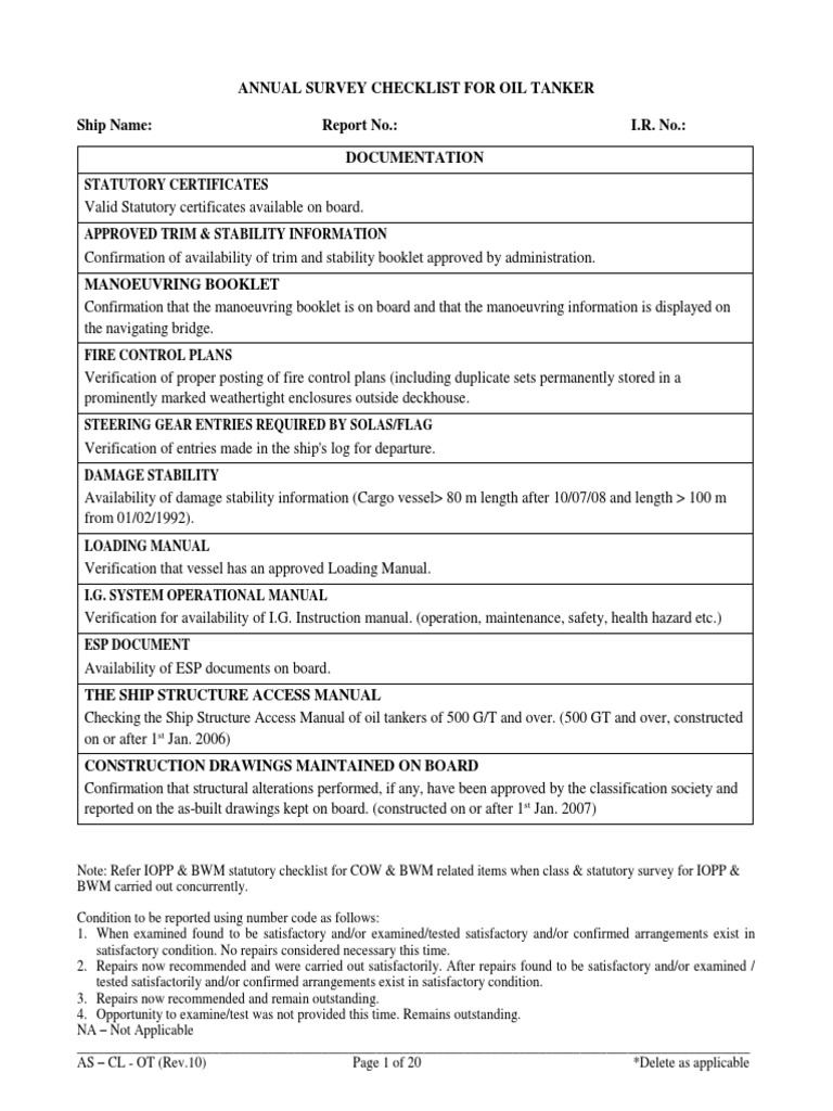 Class Annual Survey Checklist | PDF | Ships | Pump