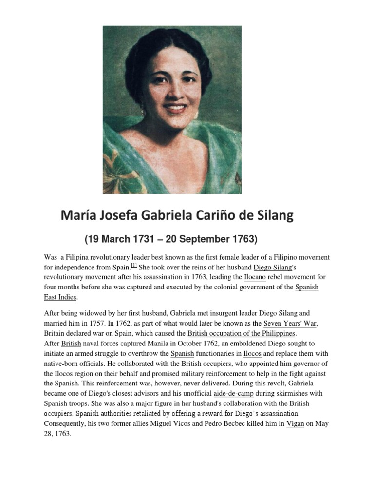 María Josefa Gabriela Cariño de Silang: (19 March 1731 - 20 September ...
