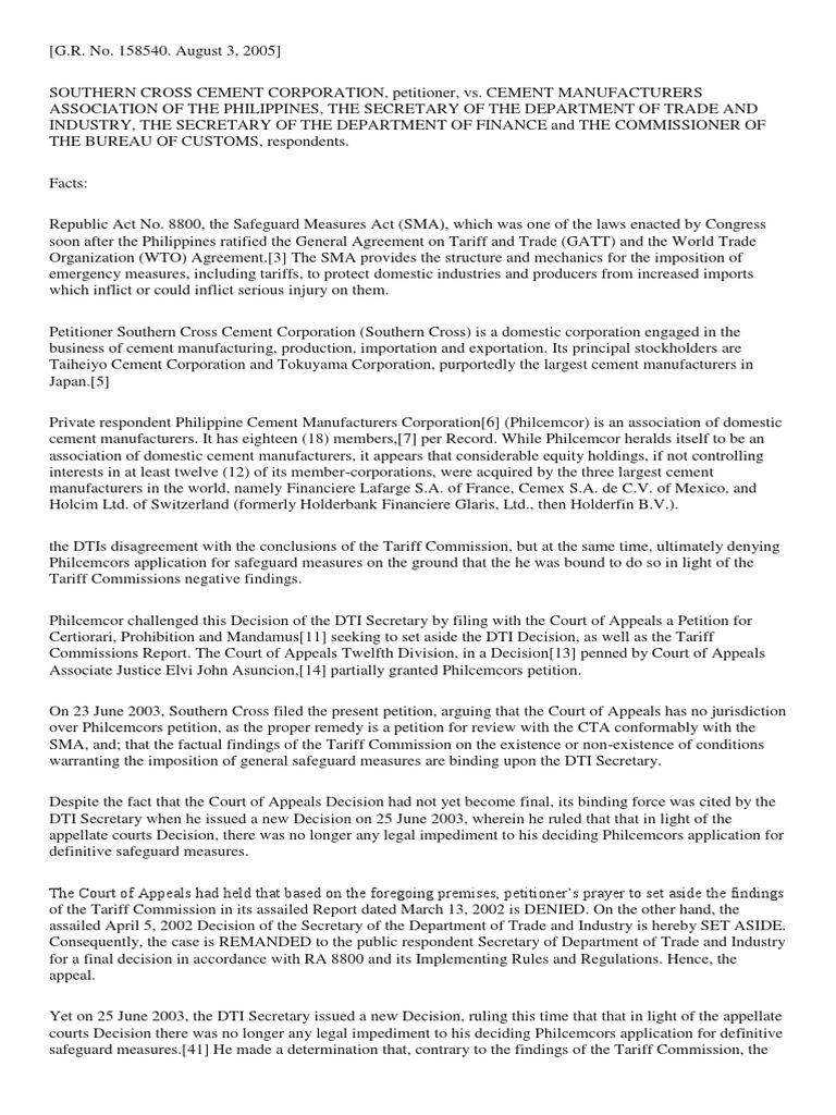 Southern Cross Cement vs. DTI Decision | PDF | Appeal | Government