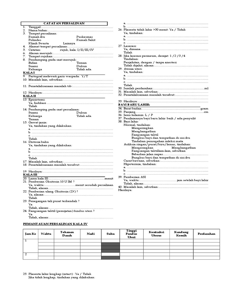 Lembar Partograf Belakang | PDF