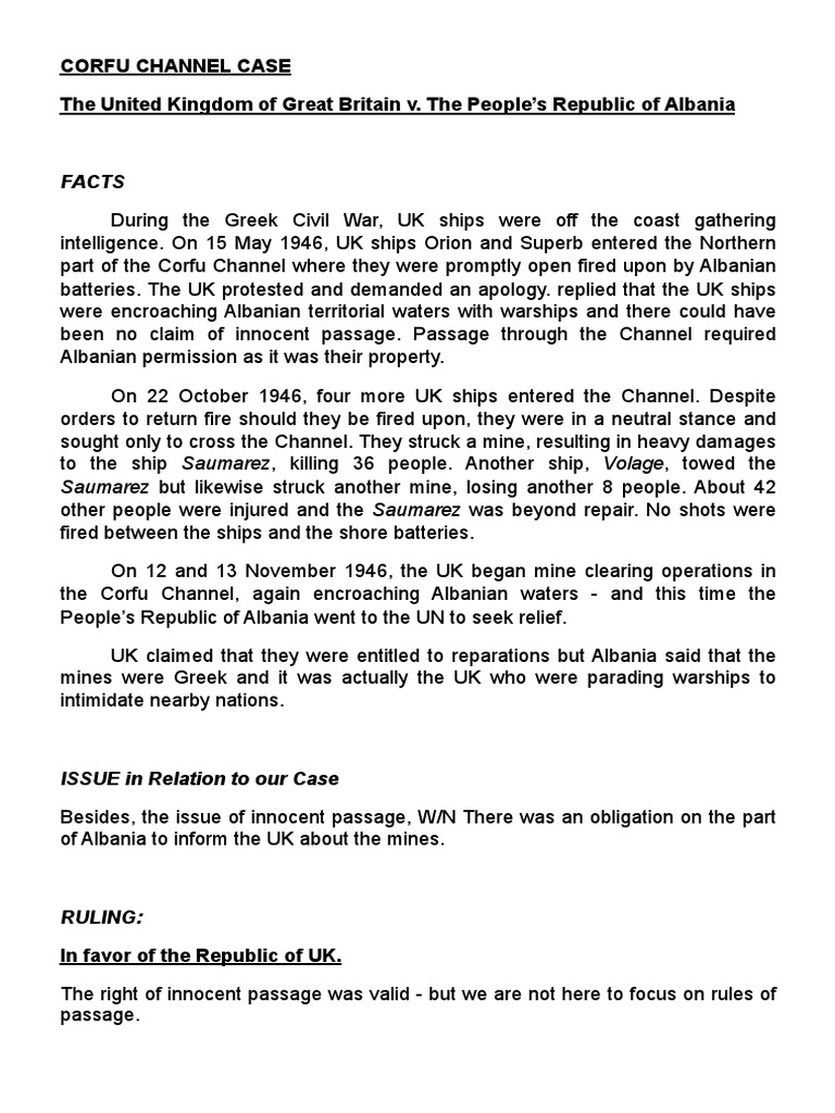 Corfu Channel Case Digest | PDF