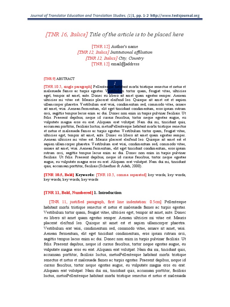 (TNR 16, Italics) : Title of The Article Is To Be Placed Here | PDF