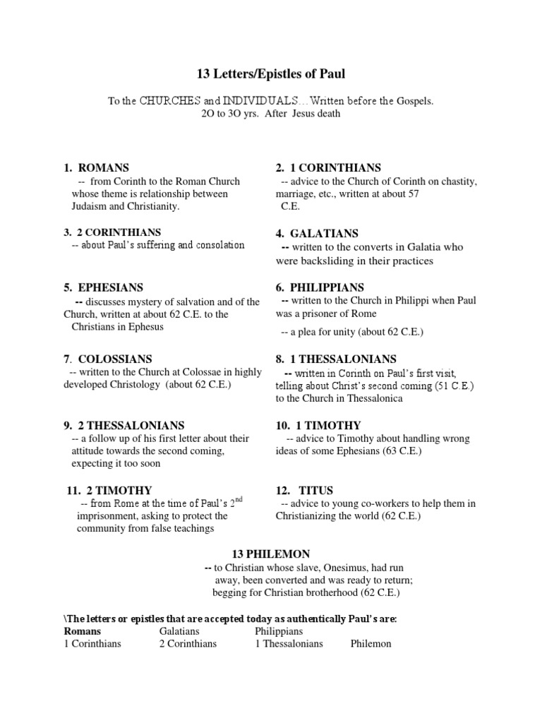 13 Letters/Epistles of Paul: The CHURCHES and INDIVIDUALS Written ...