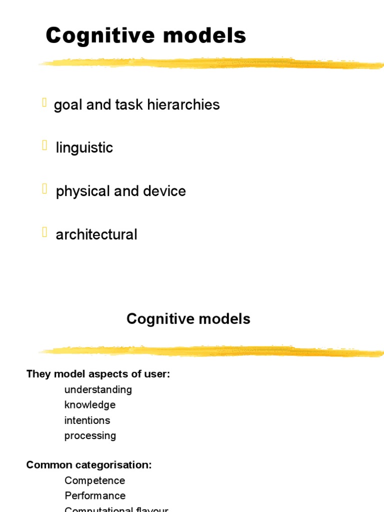 Cognitive Models: Goal and Task Hierarchies Linguistic Physical and Device Architectural | PDF ...
