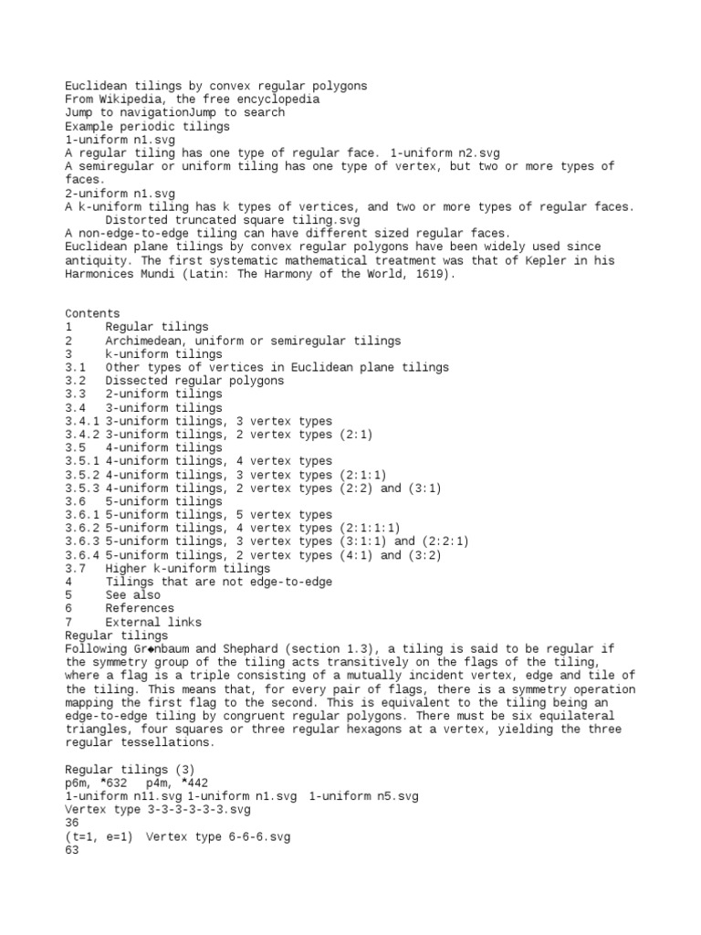 Euclidean Tilings by Convex Regular Polygons | PDF | Classical Geometry | Polytopes