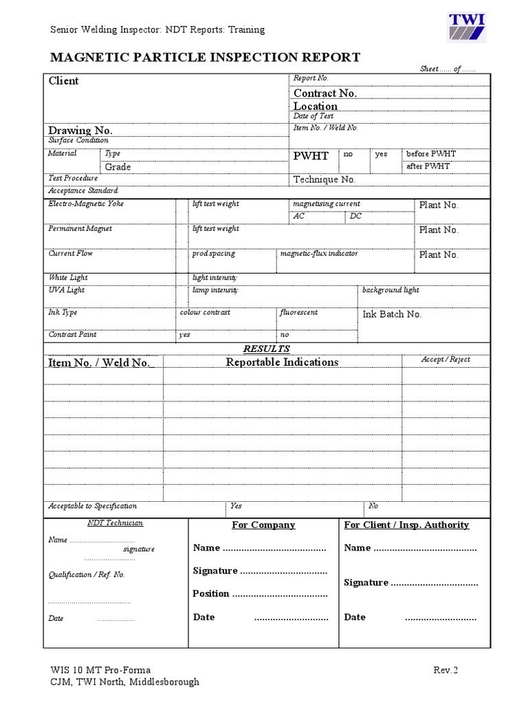 Magnetic Particle Inspection Report: Training Document on Performing ...