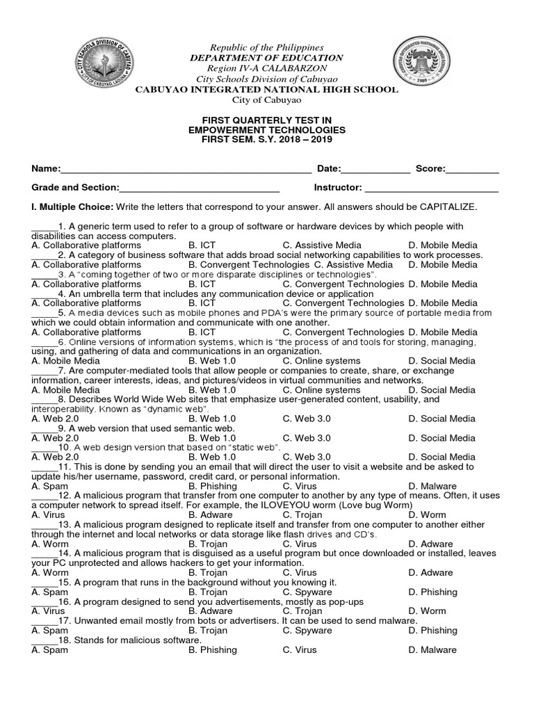 Midterm Examination in Empowerment Technologies | PDF | Malware | Peer ... Midterm Examination in Empowerment Technologies | PDF | Malware | Peer ...