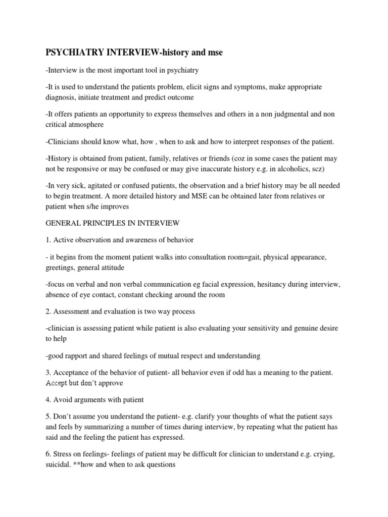 PSYCHIATRY INTERVIEW-history and Mse | PDF | Id | Feeling