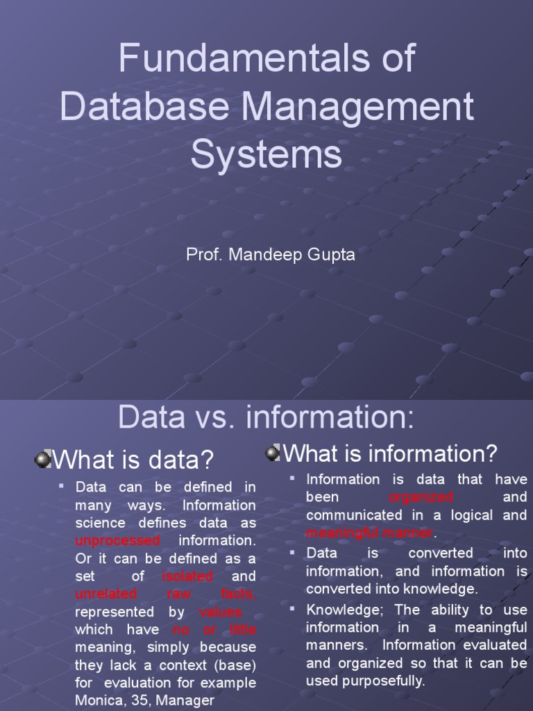 Fundamentals of Database Management Systems: Prof. Mandeep Gupta | PDF ...