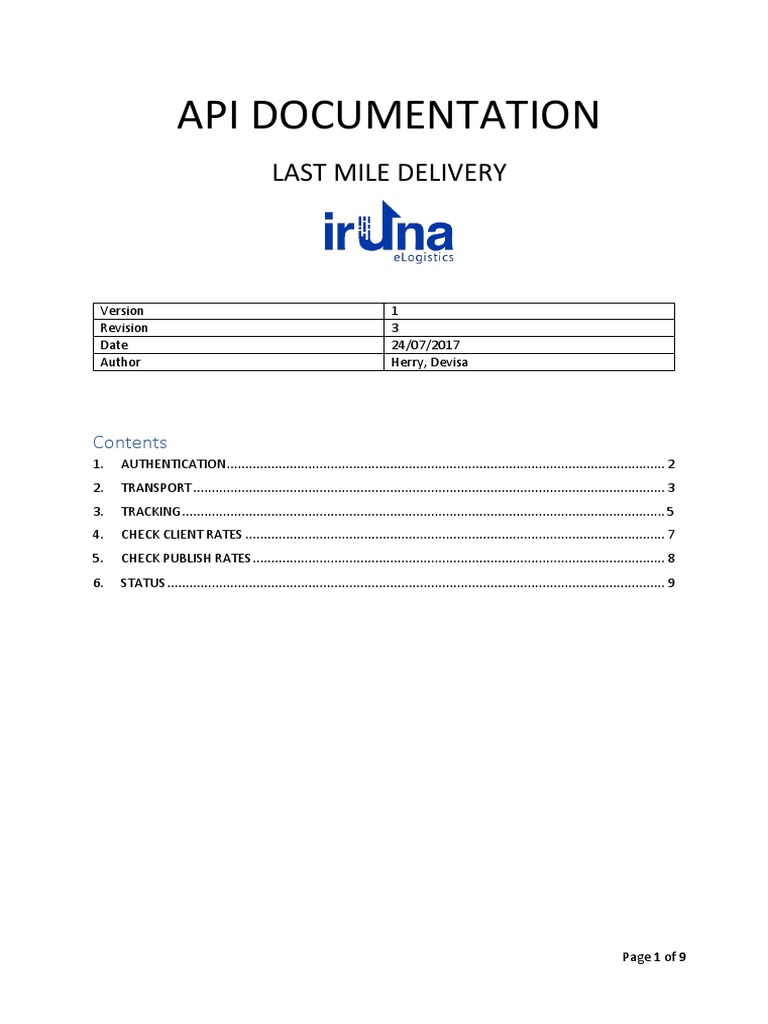 API DOC Iruna - Last Mile Delivery V1.3 | PDF | Hypertext Transfer Protocol | Cyberspace