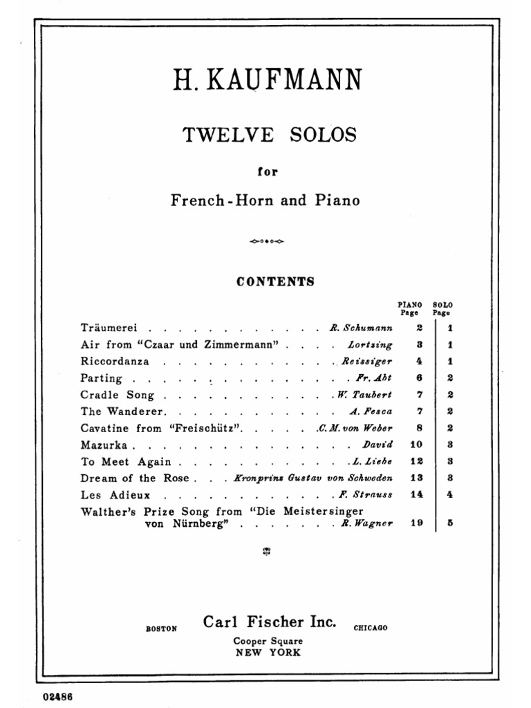 Twelve Solos For French Horn and Piano Horn | PDF