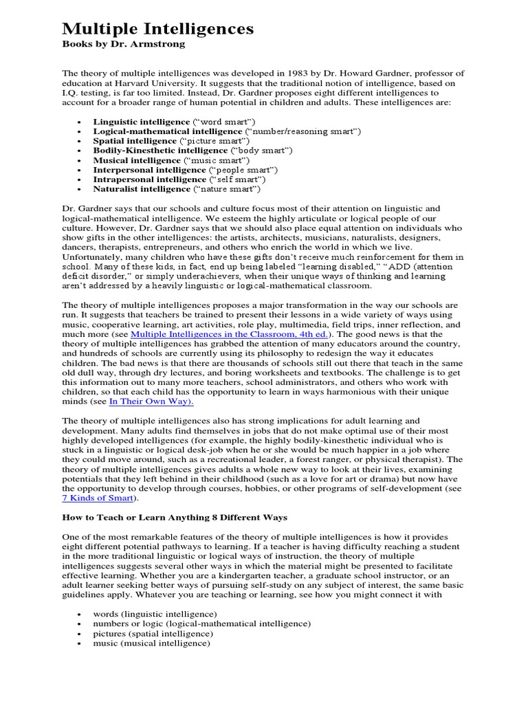 Multiple Intelligences | PDF | Intelligence | Learning